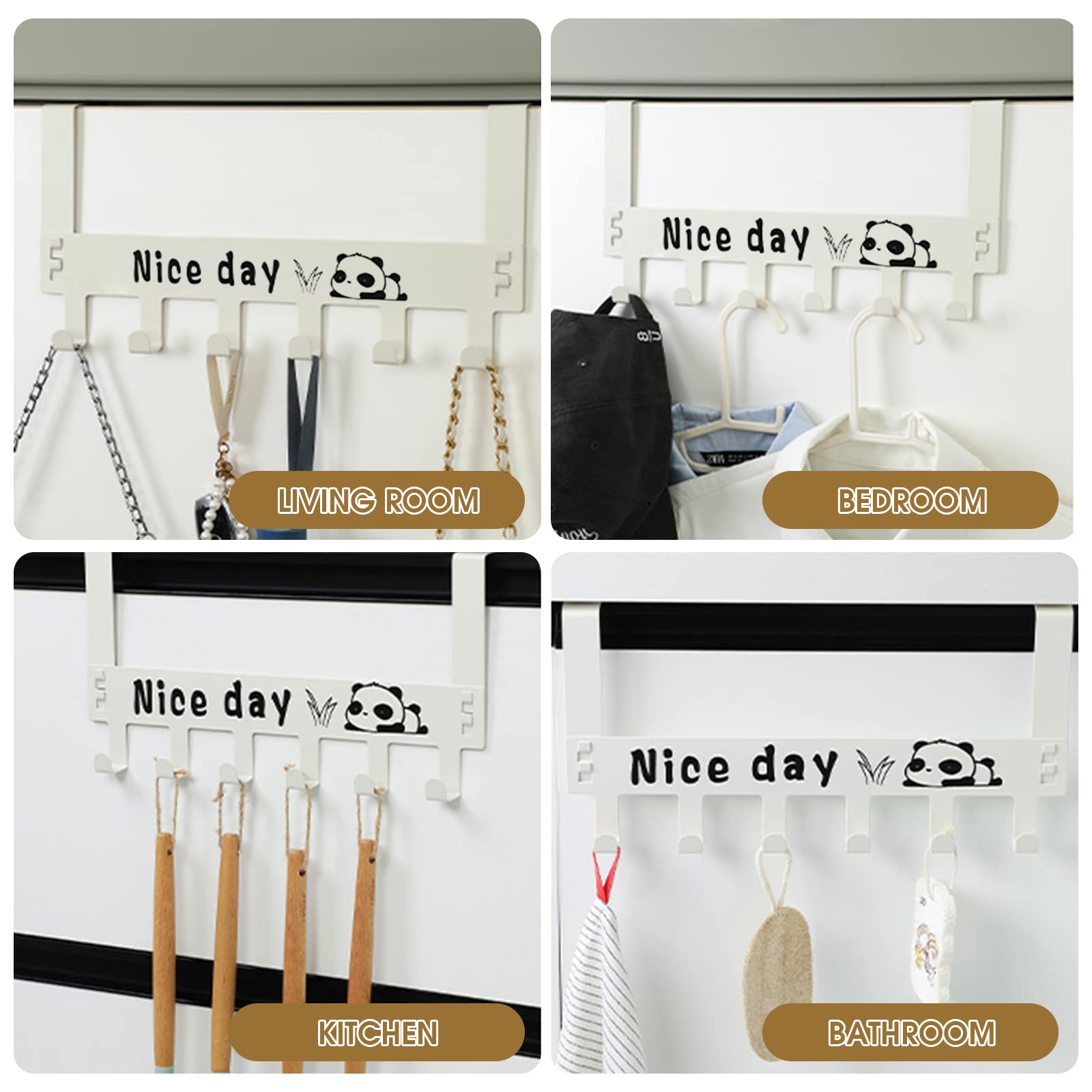 UVEPBSMN Over The Door Hooks, Door Hanger Hook for Towels, Coat, Clothes, Bag, Over The Door Hanger with 6 Coat Hooks (Black)