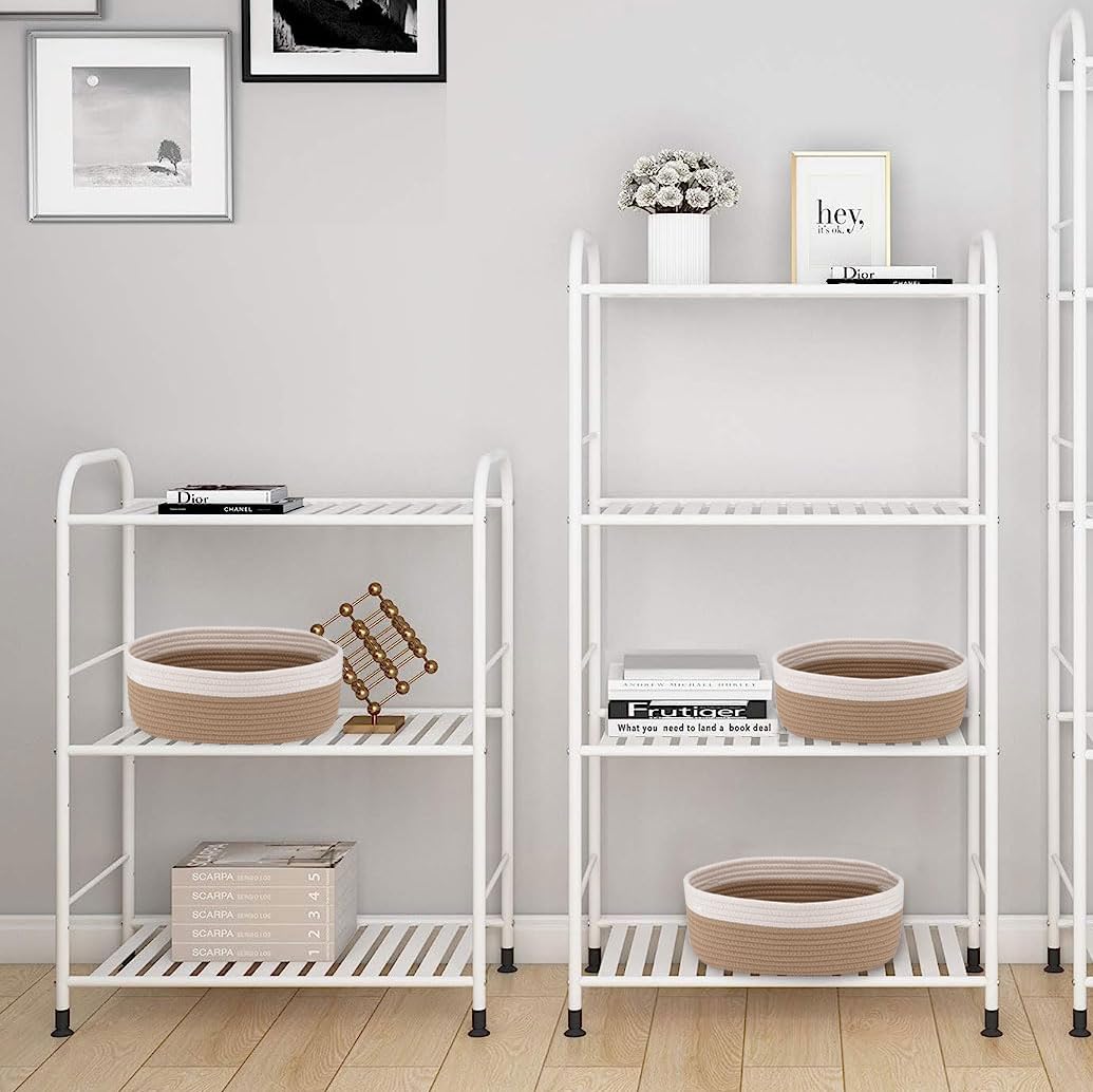 VAGRSS Woven Cotton Rope Storage Basket, Cube Changing Table Organizer for Closet Towels, Baby Nursery Bin, Small Dog Cat Toy Box, Gift Baskets Empty (12"x 8"x 5") White Gray