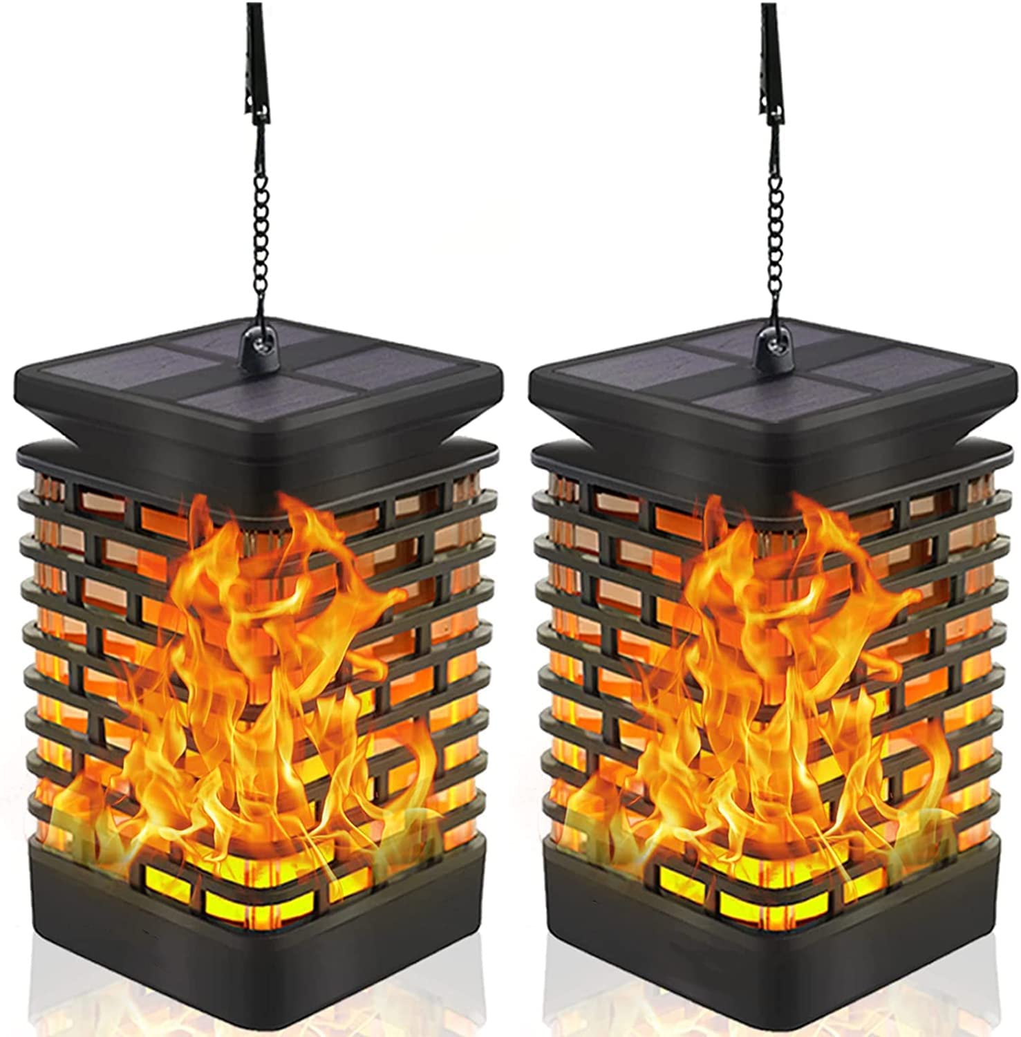 YEHOBU Solar Lanterns Lights 2 Pack- 99 LEDs Solar Lanterns Dancing Flickering Flame for Christmas Decorations- IP65 Waterproof Hanging Outdoor Solar Lights for Garden Porch Patio Balcony Yard Pathway