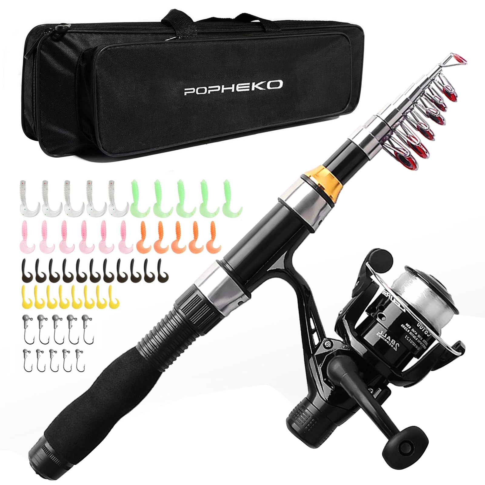 Telescopic Fishing Rod Reel Full Kit Fishing Line Lures for Beginner All-in-One 1.7M/5.58FT Light-Weight Fishing Rod+Spinning Reel+Line+Lures Set+Carry Bag for Kids Youth Outdoor Travel Bass Trout