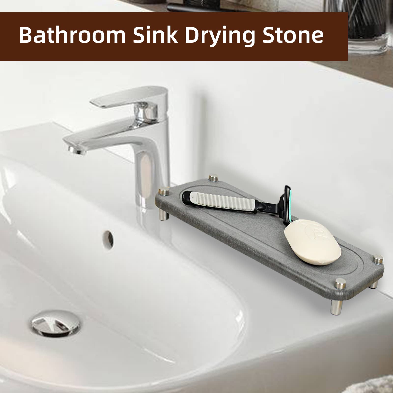 YLTIMER Instant Dry Kitchen Sink Organizer Sink Caddy: Fast Drying Stone Sink Tray for Bathroom Vanity Countertop Kitchen Sink Organizer