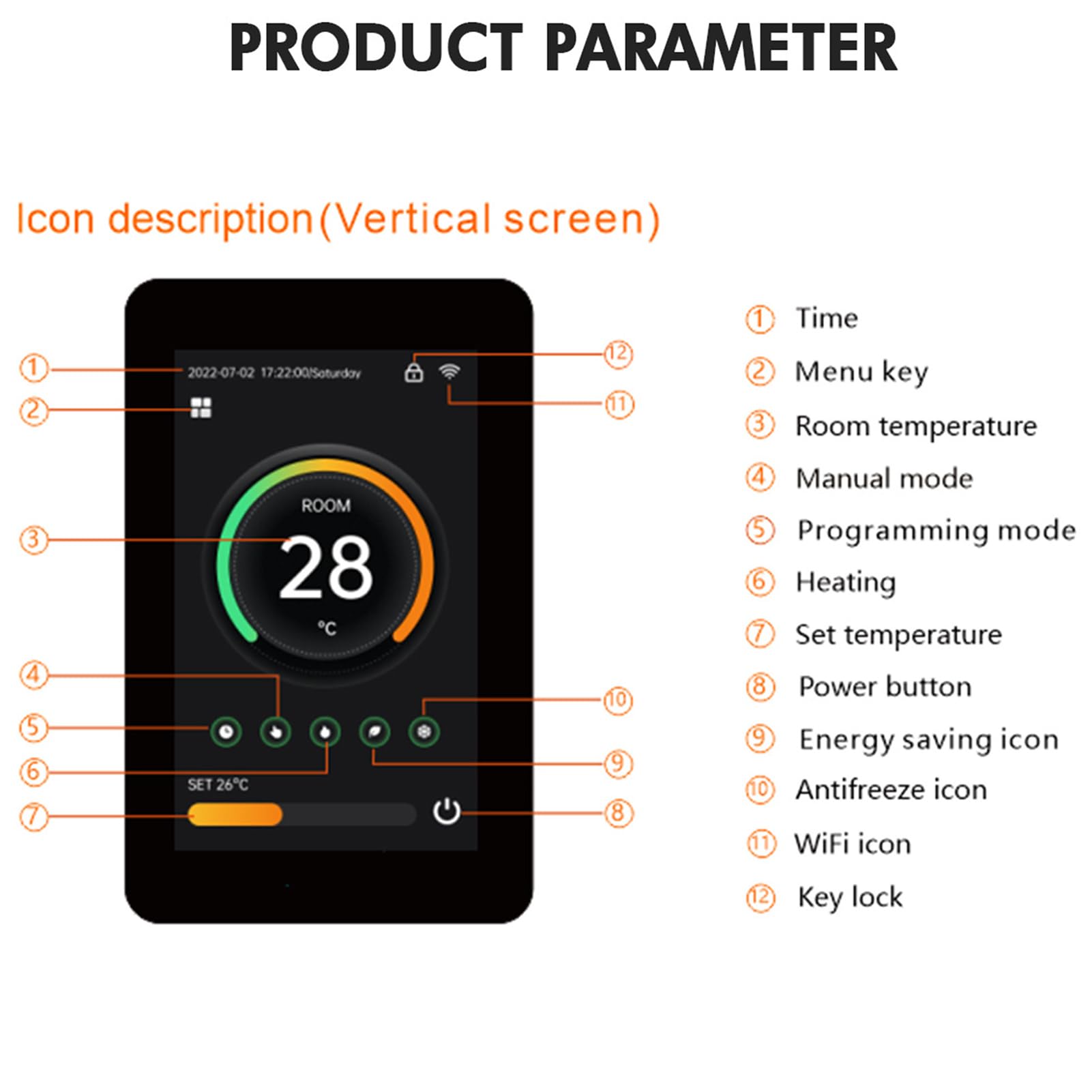 Smart WiFi Thermostat, 100‑250VAC Prevent Freezing App Control Smart WiFi Thermostat with Screws for Floor Heating (3A)