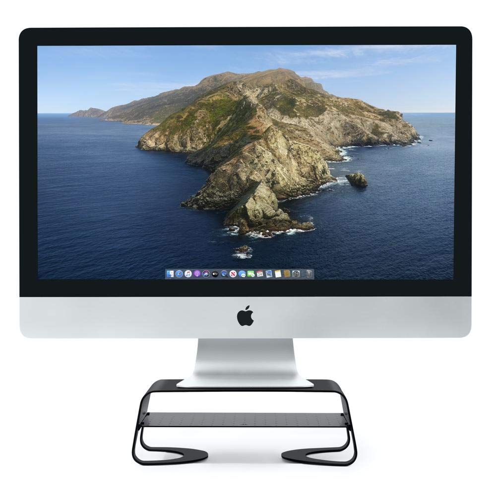 Twelve South Curve Riser Monitor Stand | Ergonomic Desktop Stand with Storage Shelf for iMac and Displays, Matte Black