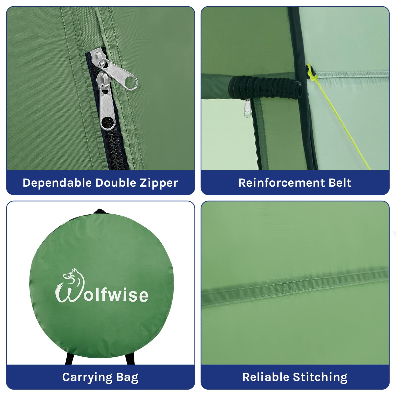 WolfWise Portable Pop Up Privacy Shower Tent Spacious Changing Room for Camping Hiking Beach Toilet Shower Bathroom Green