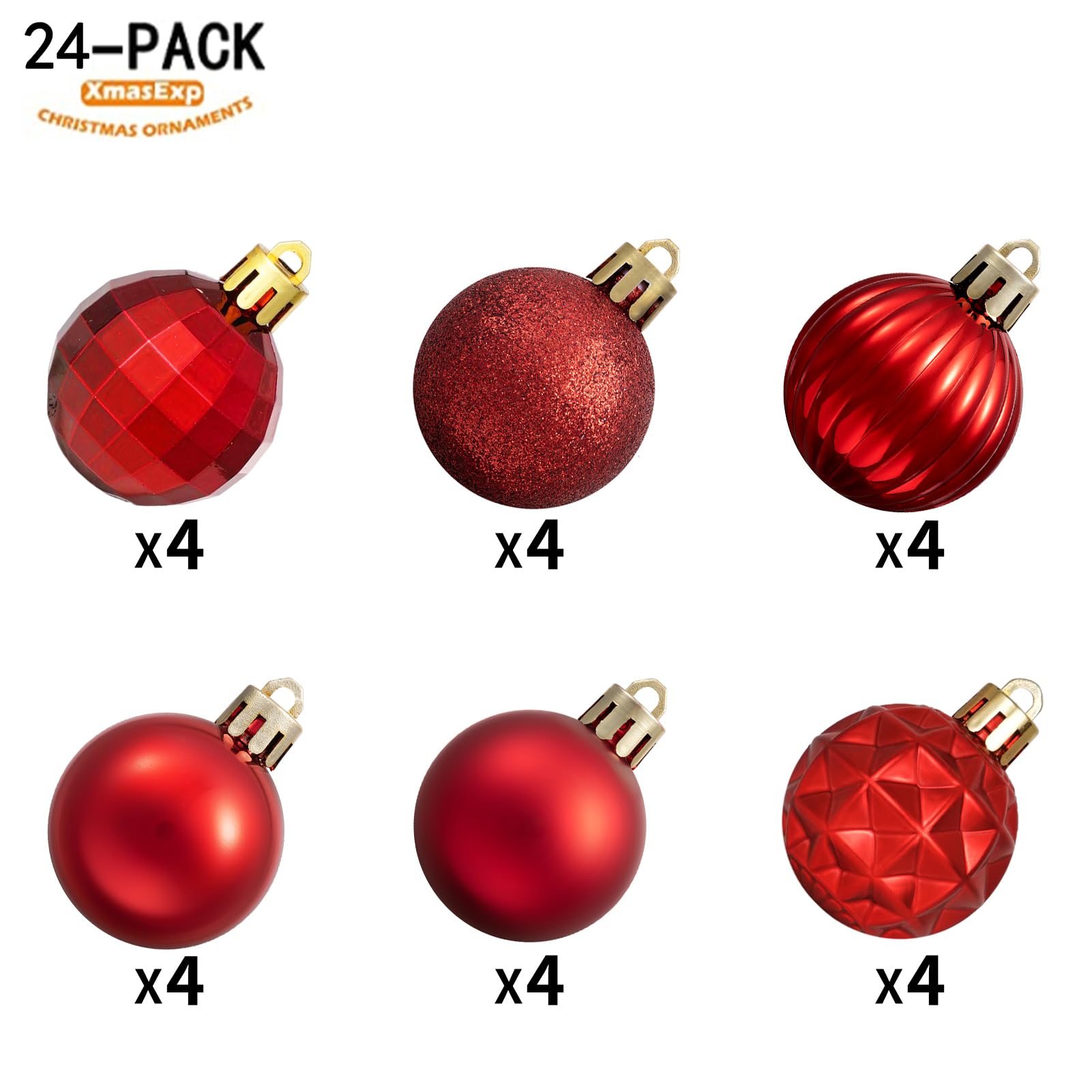 XmasExp 60mm/2.36" Christmas Ball Ornaments Shatterproof Christmas Ornaments Set Decorations for Xmas Tree Balls - 24ct (2.36'', Red)