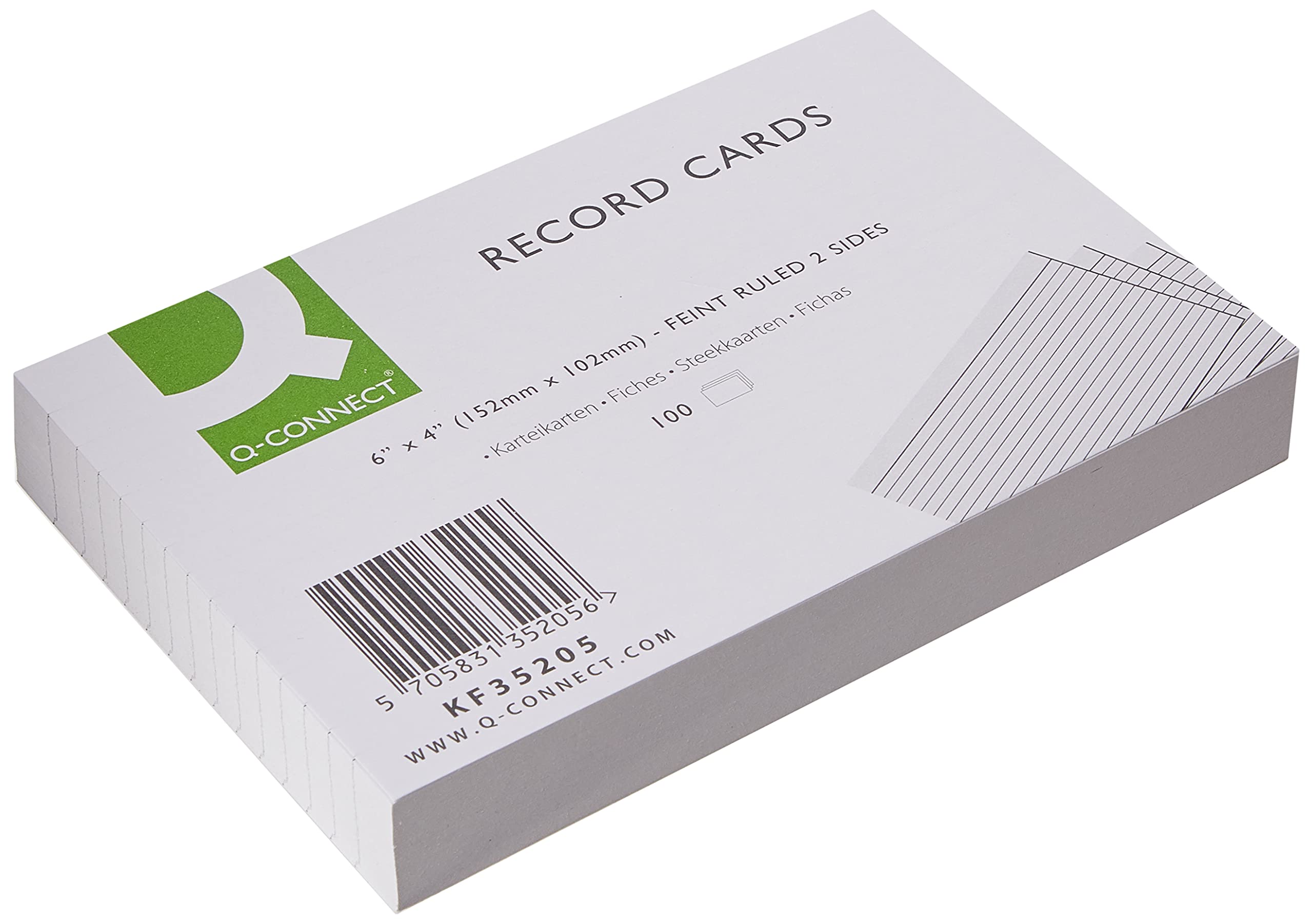 Q-Connect Record Card 152x102mm Ruled Feint White (100 Pack)