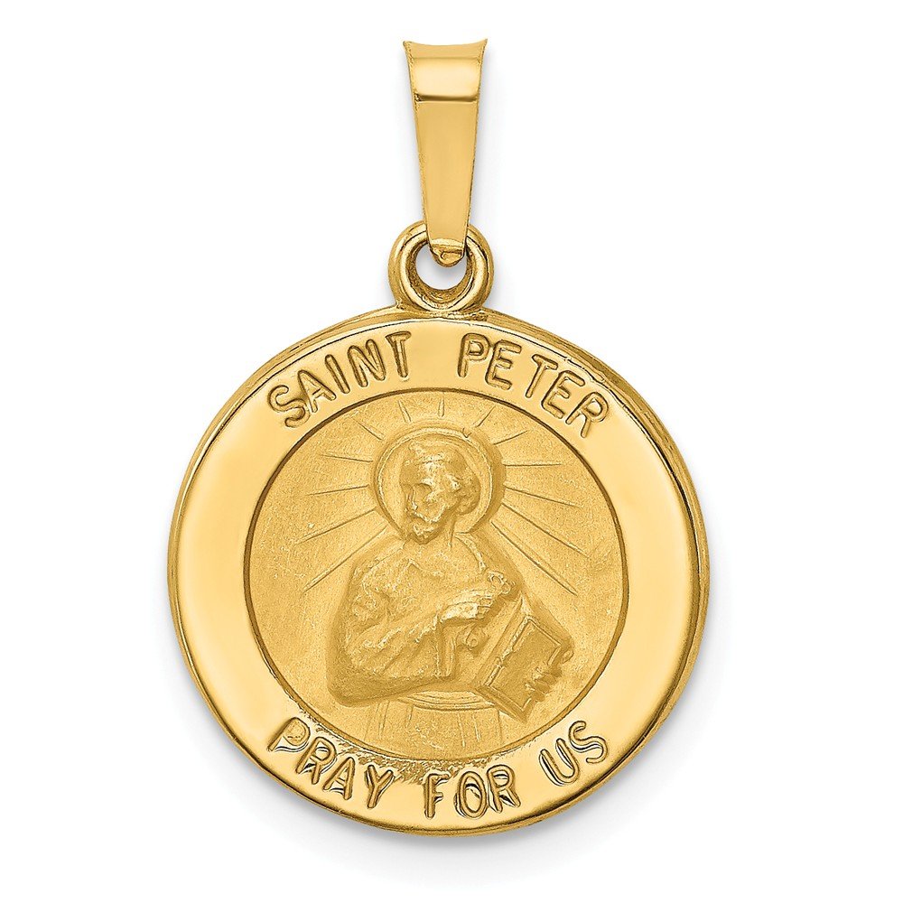 Sonia Jewels 14k Yellow Gold Catholic Patron Saint Peter Medal Brushed Matte Finish Pendant Charm - 18mm x 16mm