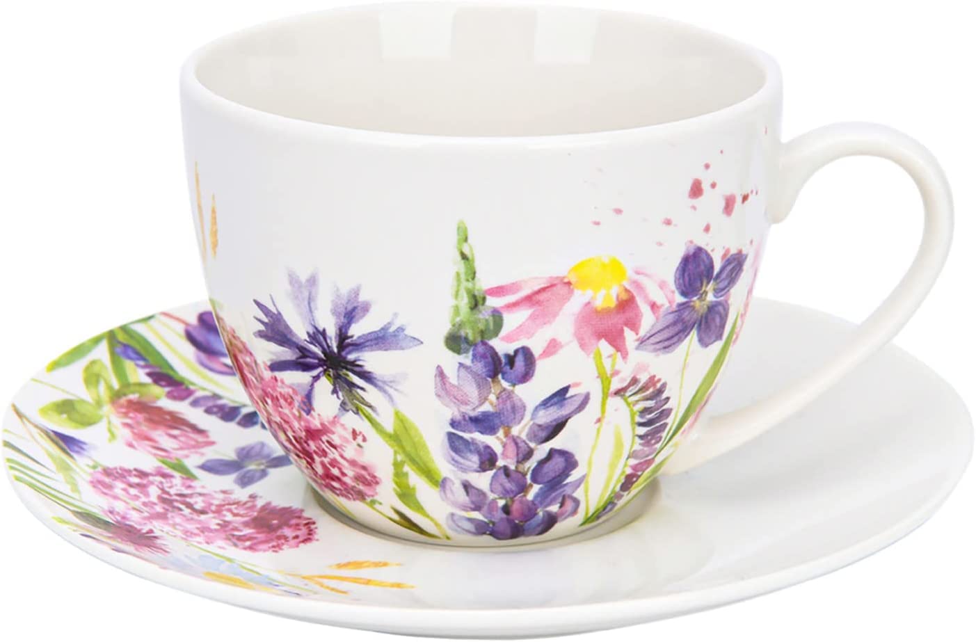 STP Porcelain J-217520 Dinnerware Set for 4, Lavender Fields, Bone China Porcelain, Dinner Plates, Bowls, Dessert Plates, Cups with Saucer, 20 pcs