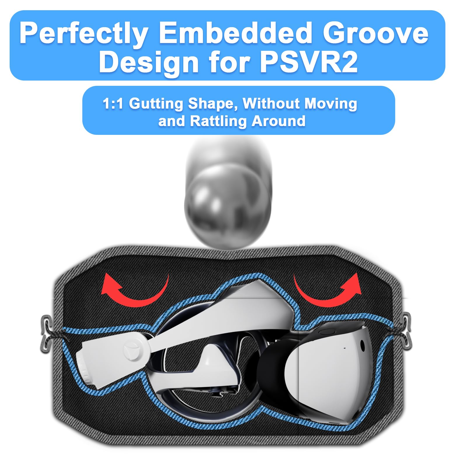Wenocally Customized Carrying Case Compatible with PSVR2 Headset & Accessories, Portable PS VR2 Case with Unique Groove Design, Shockproof PS VR2 Protective Case for Home and Travel Storage, Grey