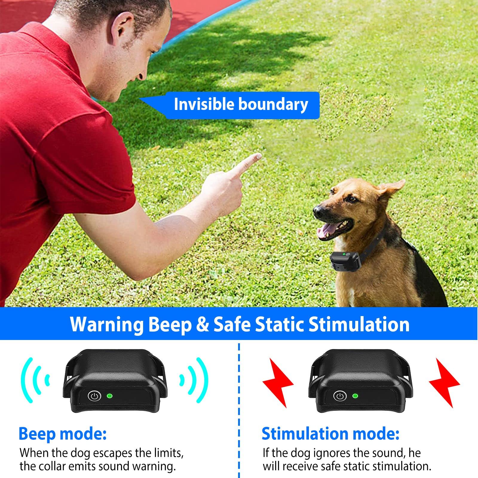 Wireless Electric Dog Fence System,Compact Wireless Pet Fence, LCD Screen to Adjust Circular Boundary, Control Range to 131ft to 722ft Acre Area, Dog Pet Fence for All Small Medium Large Dogs (Style1)
