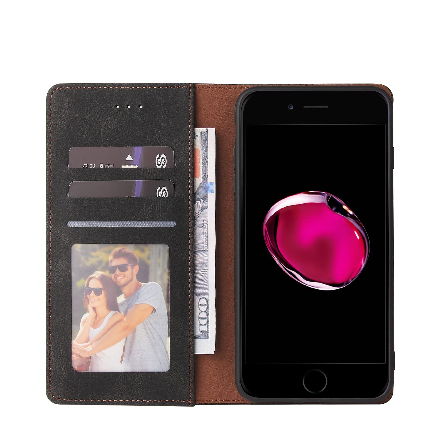 ZCDAYE Case for iPhone SE 2022 5G/iPhone SE 2020/iPhone 7/iPhone 8, PU Leather Lightweight Folding Phone Case for iPhone SE 2022(SE3)/iPhone SE 2020(SE2)/iPhone 7/8- Black
