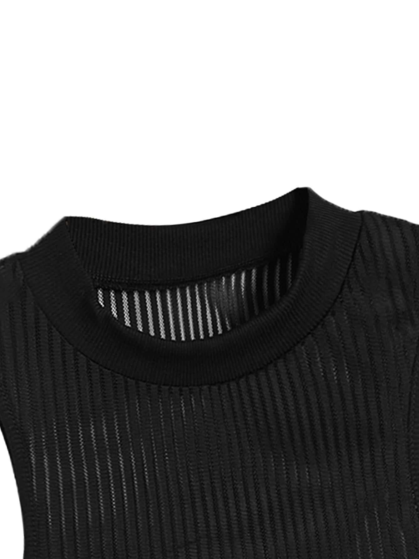 WDIRARA Men's See Through Mock Neck Sleeveless Party Club Summer Fitted Tank Top Black M