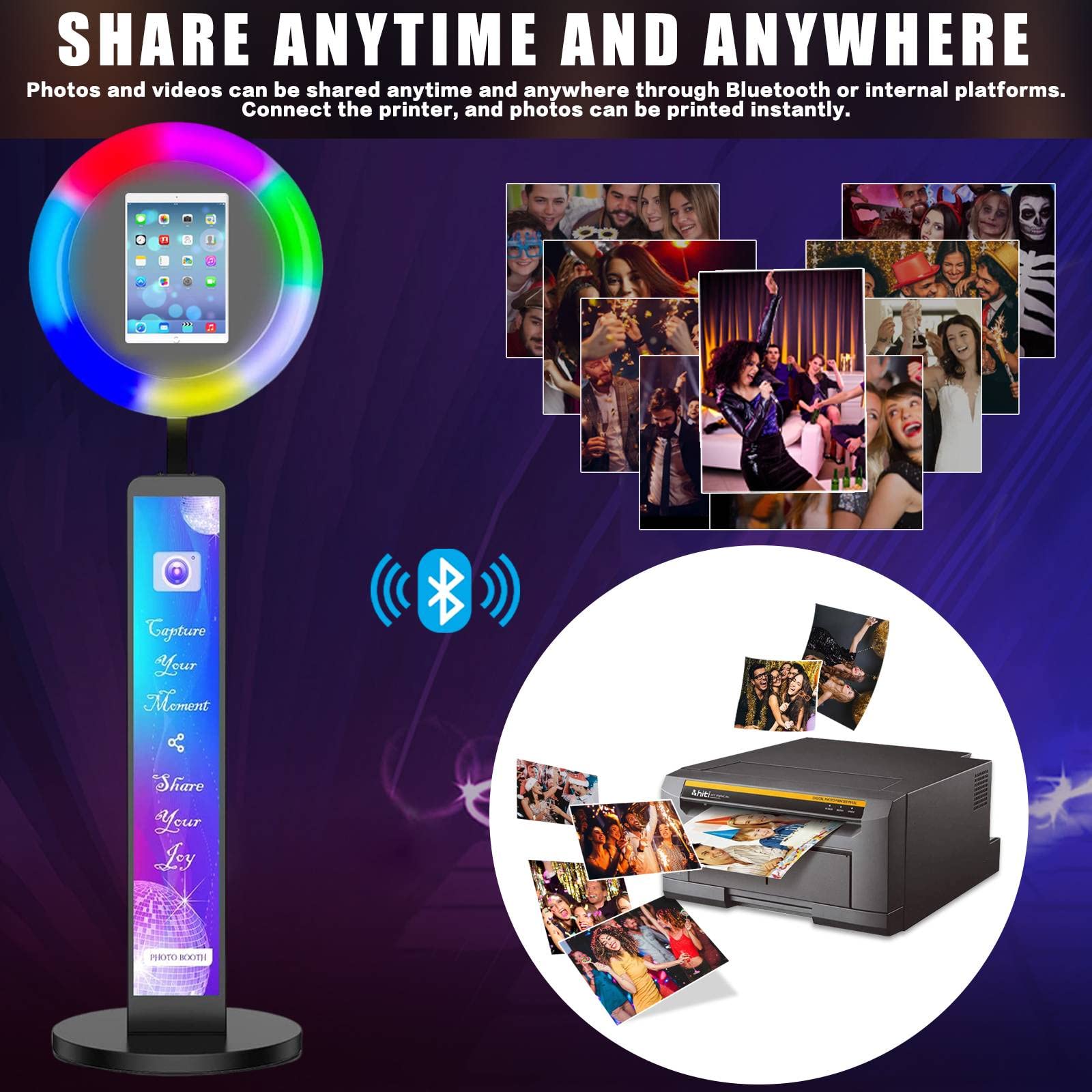 ZLPOWER Portable Photo Booth Shell Stand Stand for IPad 10.2" 10.9" 11" 12.9" Printer Stand Selfie Customized Logo Photobooth with Round RGB LED Light Ring and Flight Case for Events Christmas Wedding