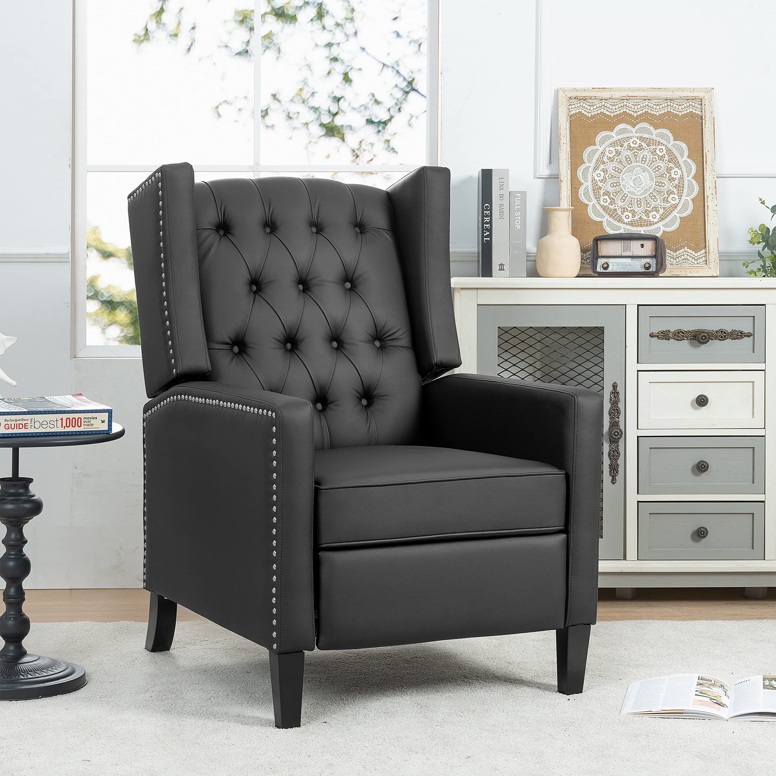 YAOACXIN Wing Chair Recliner Single Modern Sofa Home Theater Seating for Living Room Bedroom Office (Black)