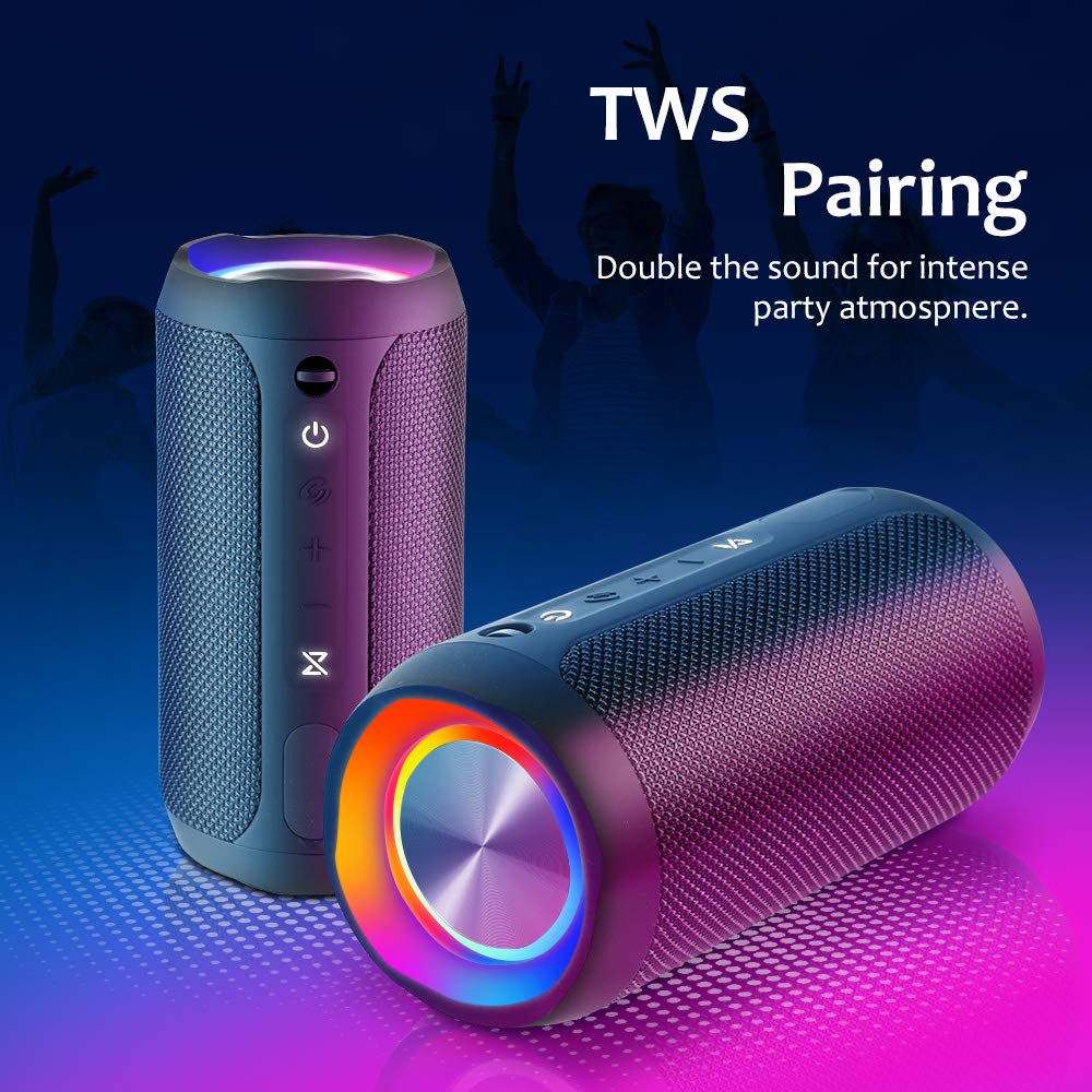 Wireless Speaker Bluetooth, COOCHEER 24W Bluetooth Portable Speaker with Party Light, IP67 Waterproof Portable Wireless Speakers for Outdoor, TWS, 20+Hour Playtime, Built-in mic,Dustproof
