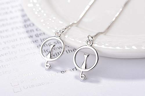 White Gold Plated Long Tassel Chain Sweet Cat on Moon Dangle Drop Threader Earrings for Women