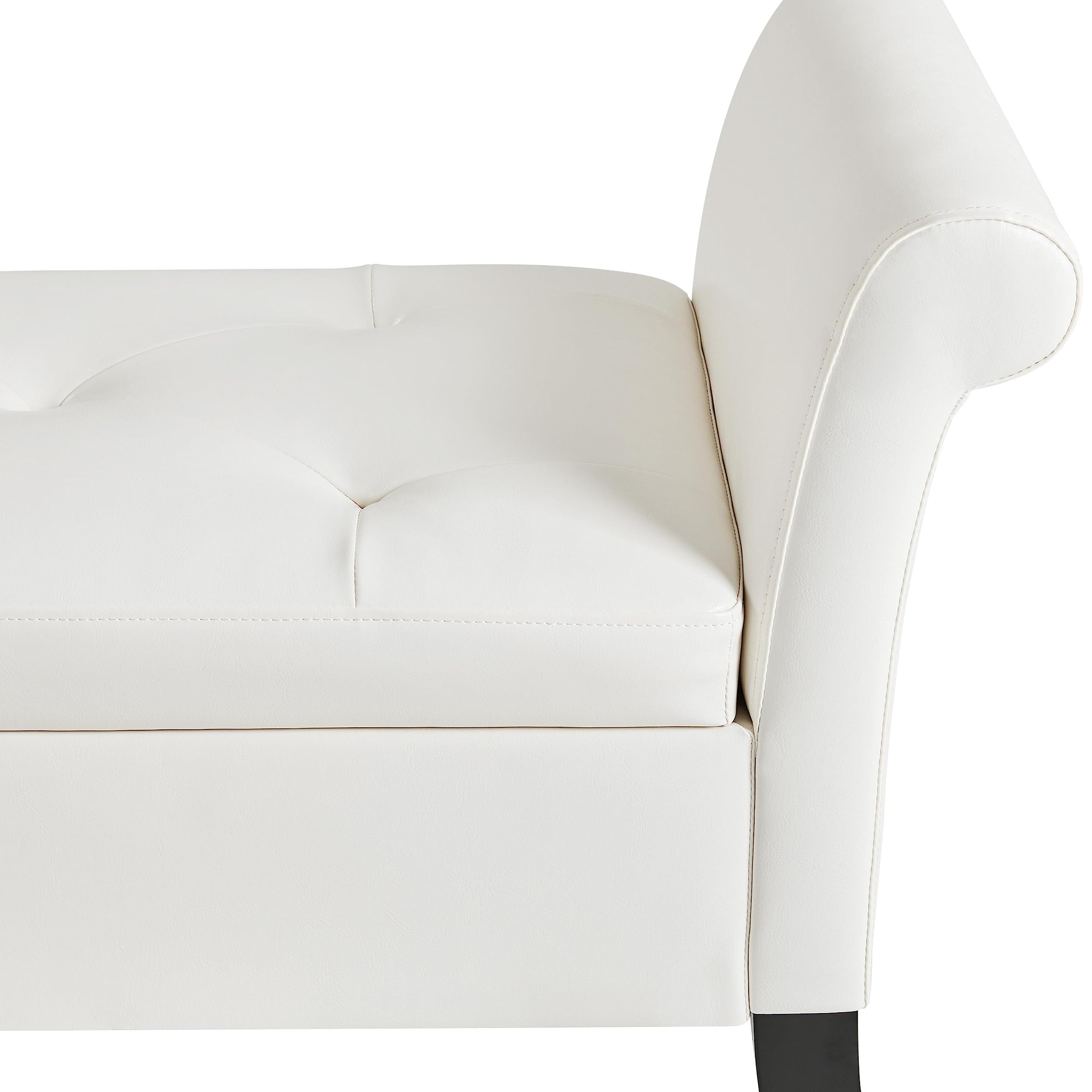 Yaheetech 52in Ottoman Bench Folding Storage Ottoman Bench Tufted Faux Leather Entryway Bench with Arms Footstool with Large Storage Foot Rest Seat Rolled Arms Cushioned Ottoman White