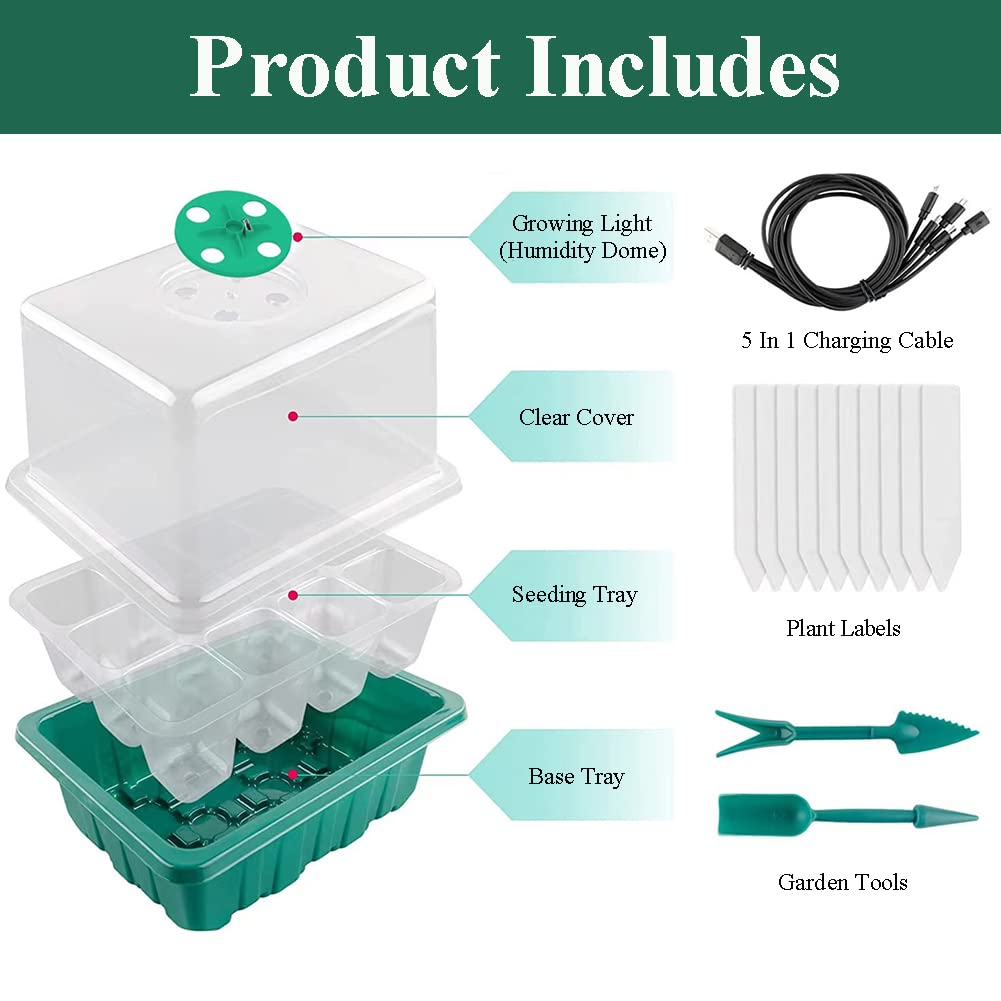YOOAEFRTY Seed Starter Tray Kit, 3-Pack Plant Growing Trays with Humidity Dome and Base, Labels and Hand Tool Kit for Seed Starting, Germination and Seedling Propagation (12 Cells per Tray)