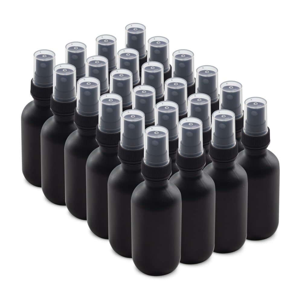 The Bottle Depot - 24 Pack - 2 oz Glass Spray Bottle - Black Frosted - 20-400 Neck Finish - Boston Round Bottles - UV Rays Protection