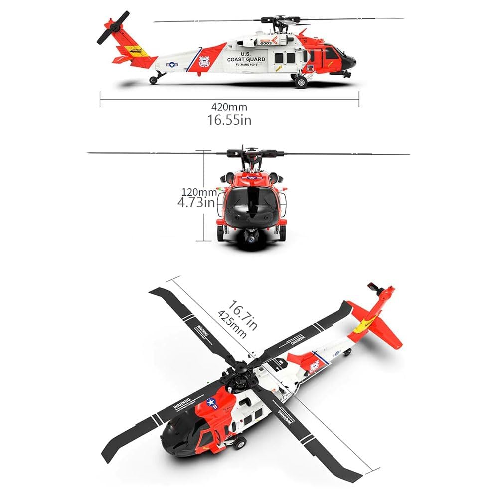 QIYHBVR RC Helicopter Model 6CH 3D American Coast Guard UH-60 Scale RC Helicopter RTF W/GPS Intelligent Control System&Camera, 2.4G Remote Control,1/47 Scale RTF Edition