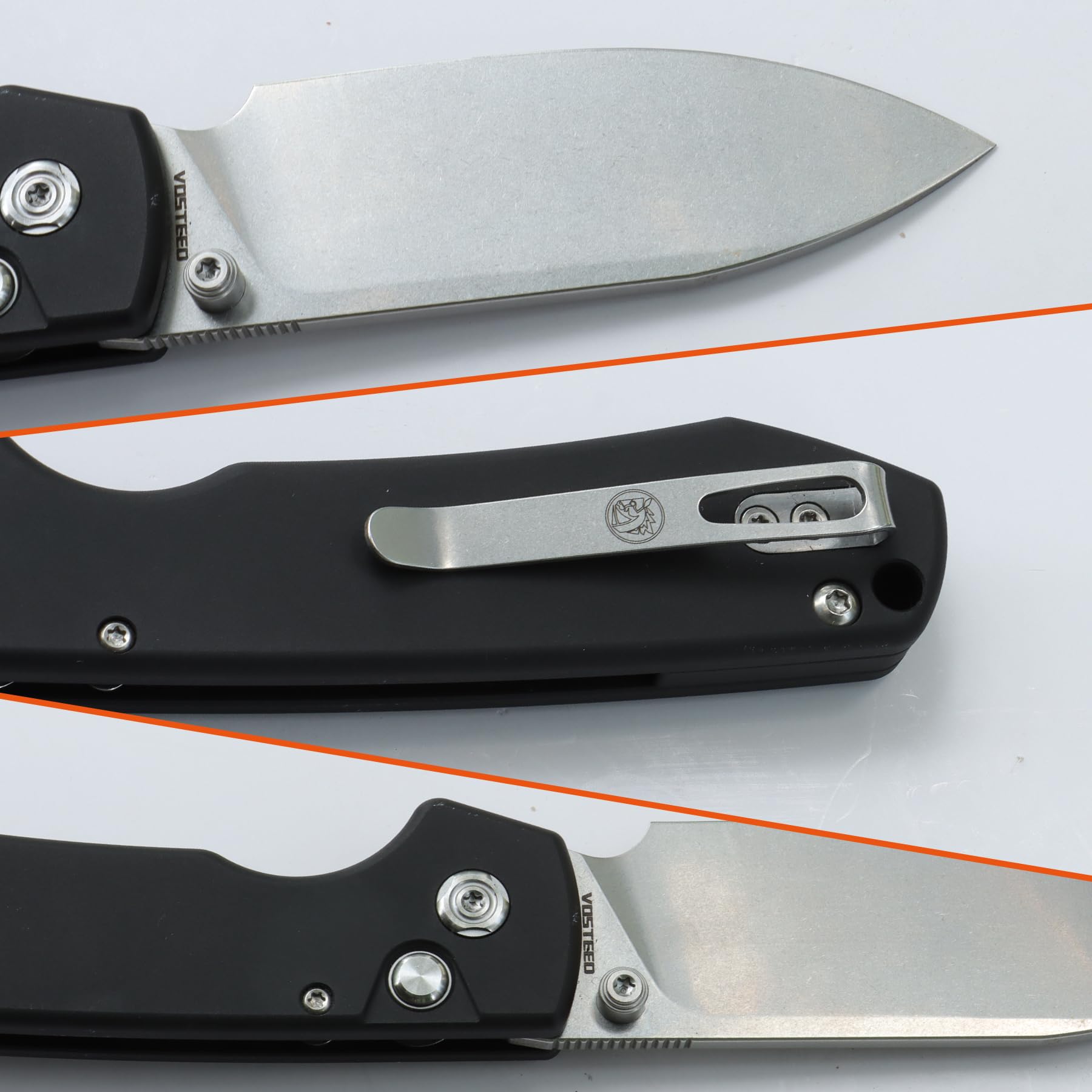 Vosteed EDC Knife, Lightweight Folding Pocket knife with Clip for Men and Women, Sharp Button Lock Knife with 3.25" Nitro-V Steel Blade, Aluminum Black Handle for Camping - Raccoon