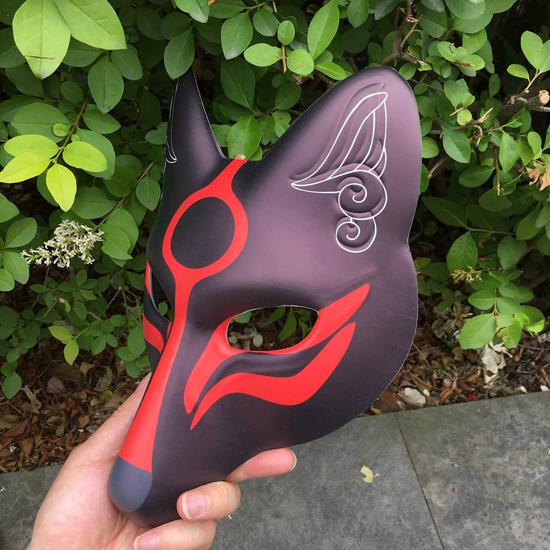 YangYong Kitsune Fox Mask for Halloween Masquerade Party, Kabuki PU Masks for Costume (full face, white diy base)