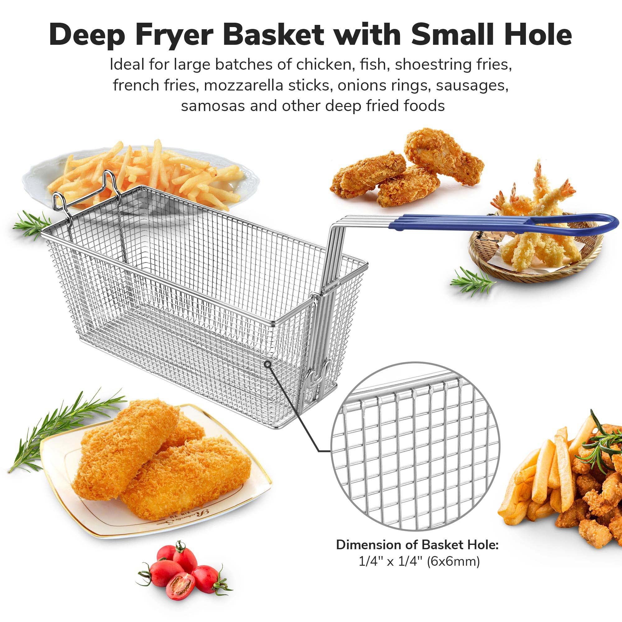 WeChef 2Pcs Deep Fryer Baskets with Non-slip Handle 13" x 6 5/16" x 5 7/8" Nickel Plating Heavy Duty Construction Deep Fryer Basket for Commercial Restaurant Kitchen Blue