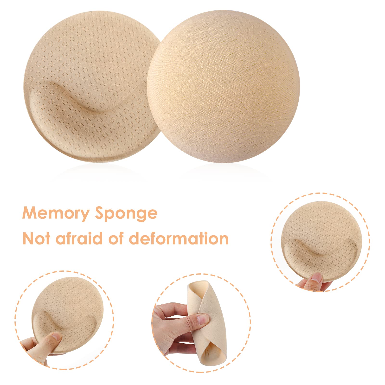 WLLHYF Round Bra Inserts Pads 2 Pairs Washable Sponge Bras Inserts Removable Bra Cups Inserts Bra Replacement Pad for Bikini Top Swimsuit Sports Bra (Skin Tone-Thicker Below)