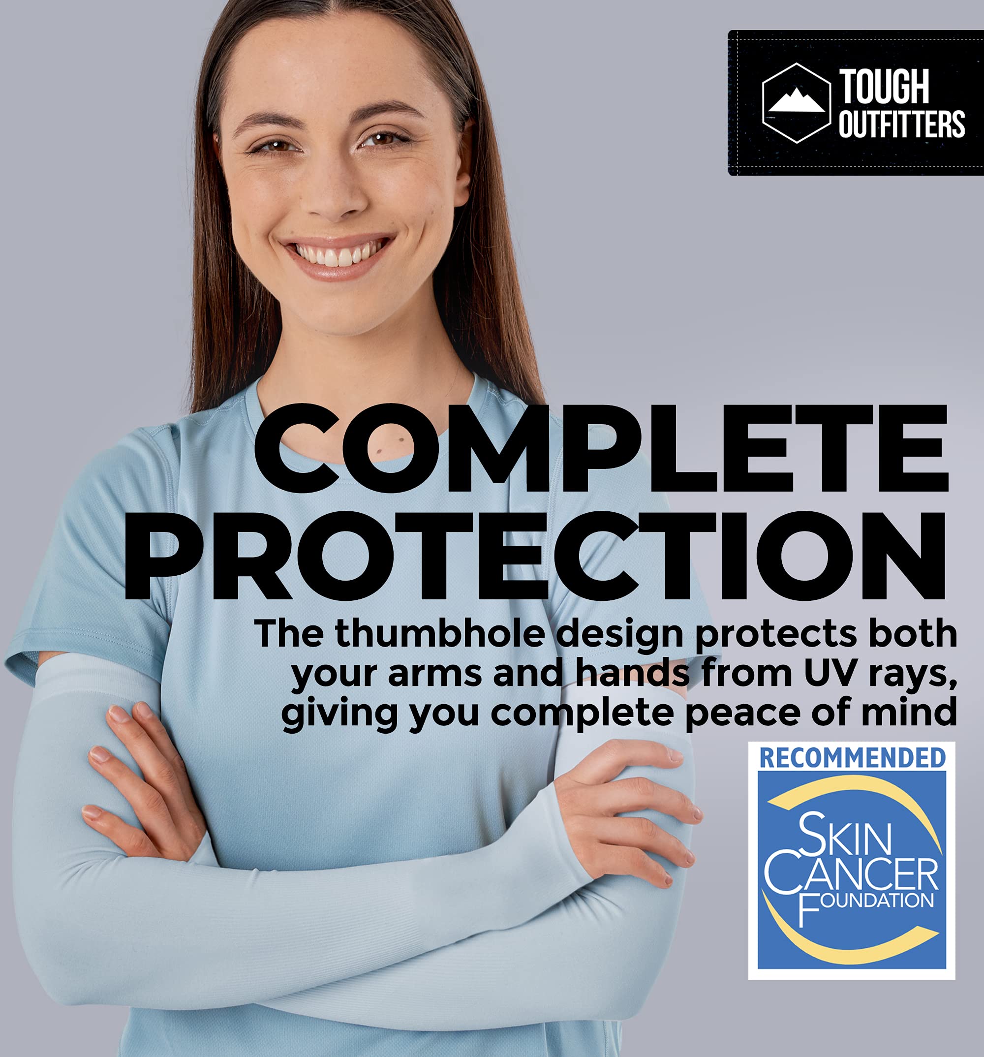 Tough Outdoors UV Sun Protection Arm Sleeves for Men & Women - UPF 50 Cooling Sports Compression Arm Shield w/Hand Cover