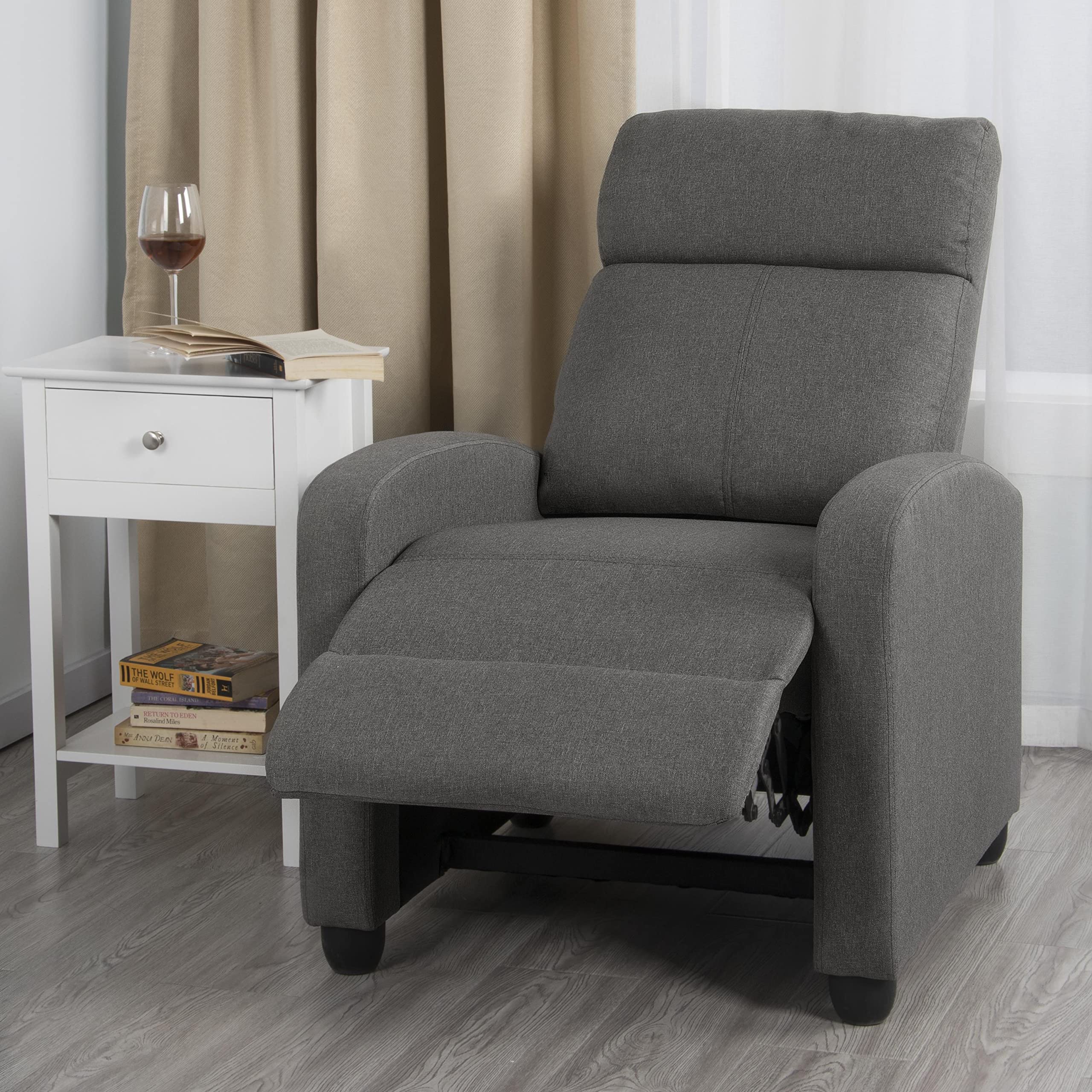 Topeakmart Fabric Recliner Sofa Push Back Recliner Chair Adjustable Modern Single Reclining Chair Upholstered Sofa with Pocket Spring Living Room Bedroom Home Theater Light Grey