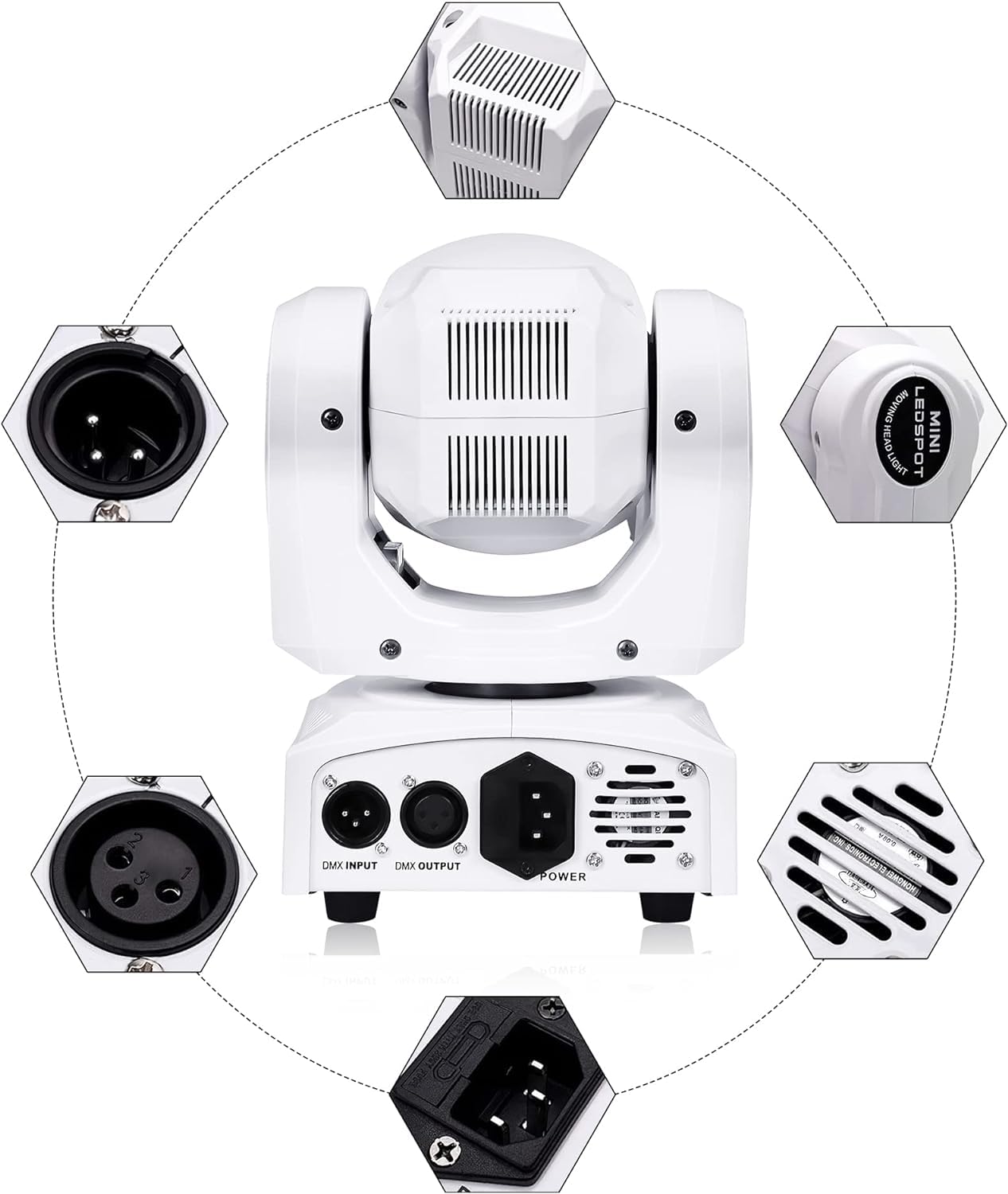 U`King 60W Moving Head Lights, White Moving LED DJ Lights RGBW Stage Light with Remote 8 GOBO 8 Pattern Spotlight by DMX 512 Controlled 9/11 Channel for Church KTV Club Concert Party Wedding