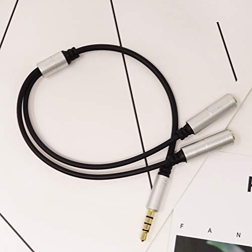 yueton Headset Adapter Y Splitter Extension Cable 3.5mm Stereo Male to 2 Port 3.5mm Female with Separate Mic and Audio Headphone Mutual Convertors for Gaming Headset,PS4, Xbox One,Notebook (Silver)