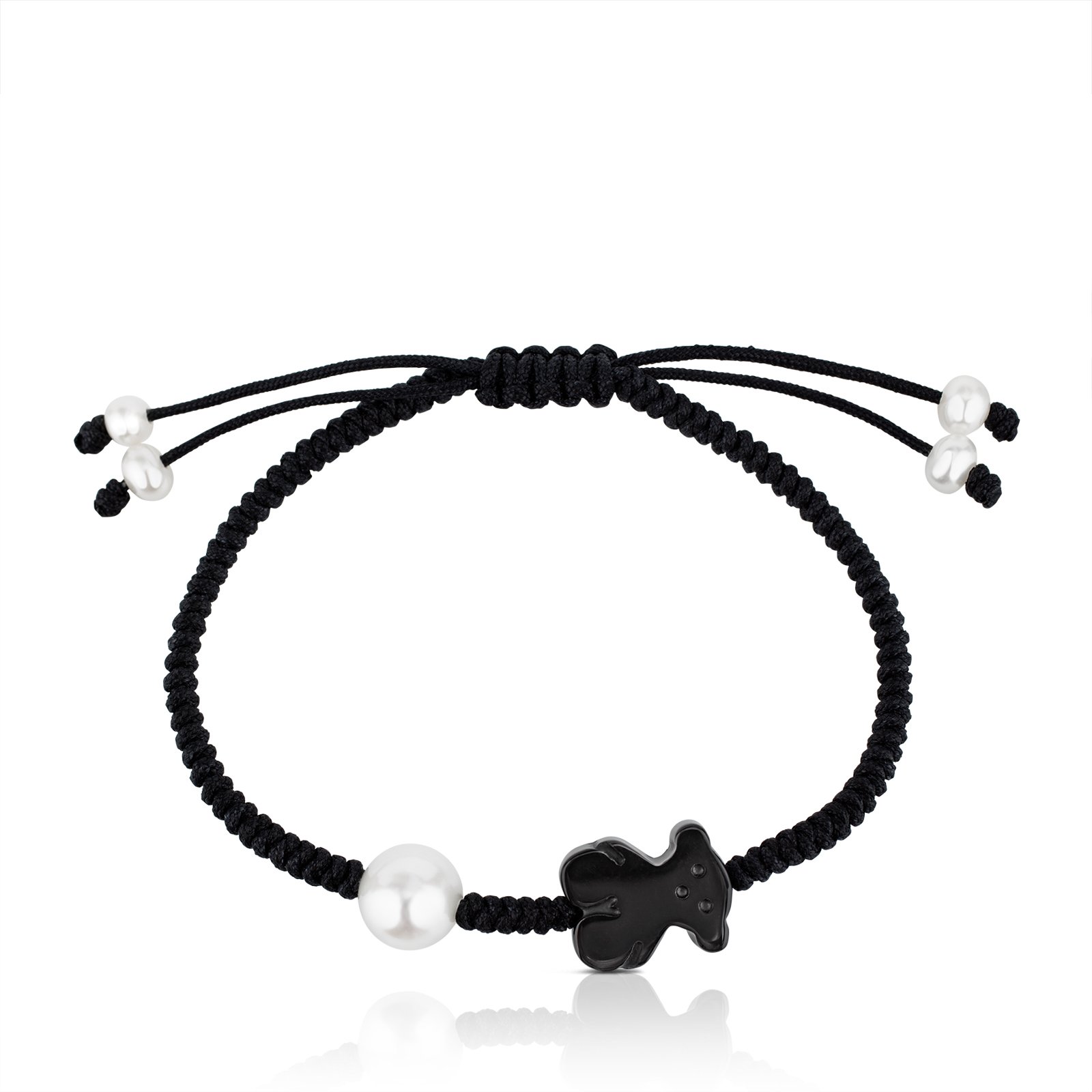 TOUS Onyx & Pearls Bracelet for Women with Bear Motif, Length 12-15.5 cm, Tibet Collection
