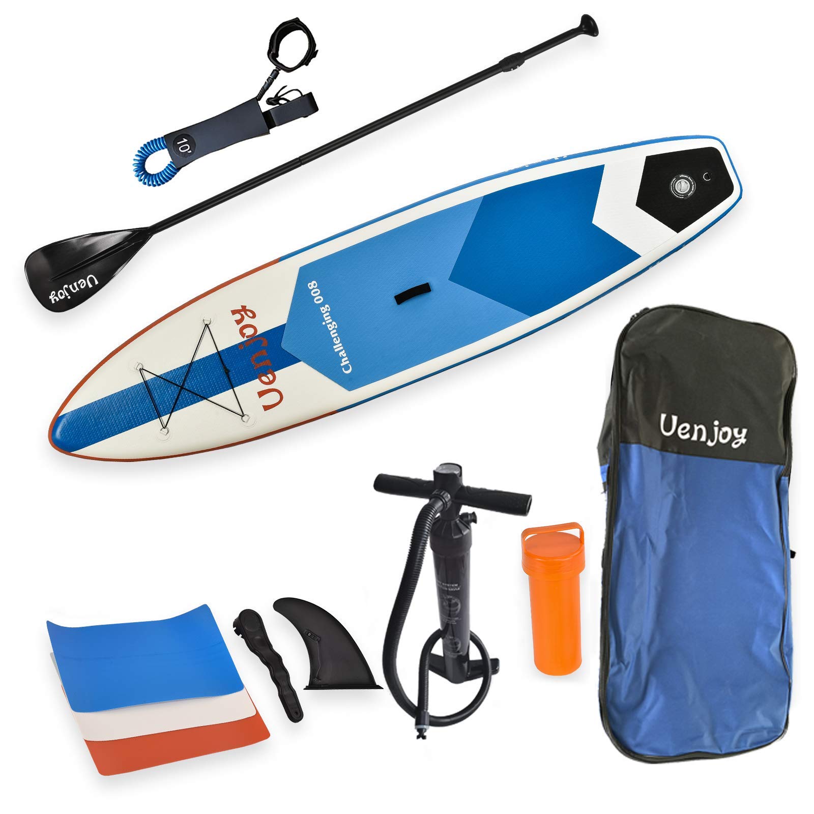 Uenjoy 11' Inflatable Stand Up Paddle Board (6 Inches Thick) Non-Slip Deck Adjustable Paddle Backpack,Pump, Repairing kit, Blue
