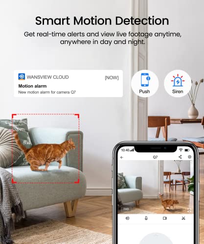 wansview Security Camera Indoor Wireless for Pet 2K Cameras for Home Security with Phone app and Motion Detection,Cat/Dog/Nanny/Baby Camera with Pan Tilt, SD Card & Cloud Storage, Works with Alexa