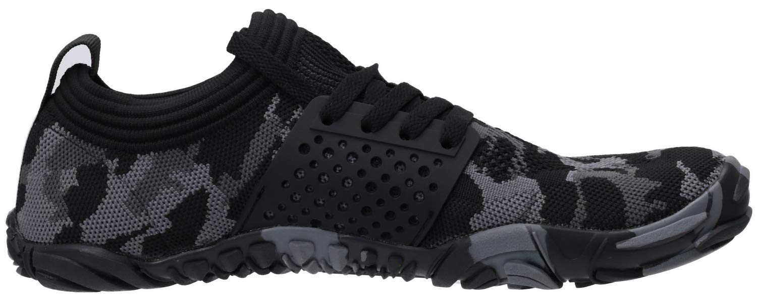 WHITIN Men's Trail Running Shoes Minimalist Barefoot Five Fingers Wide Toe Box Size 11 Gym Workout Fitness Zero Drop Weight Lifting Camo Black 44