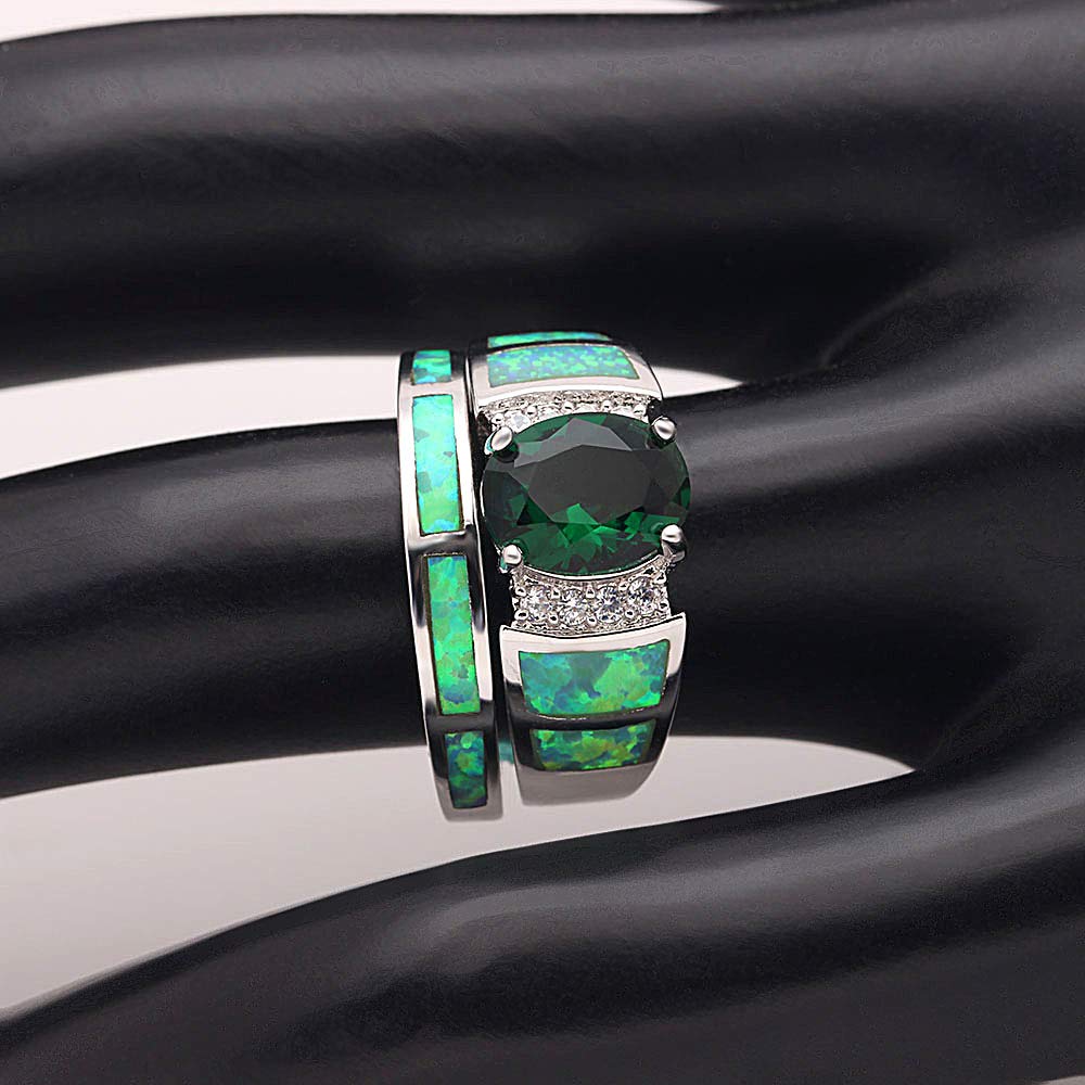 UFOROO Opal Ring Set Platinum Plated Wedding Rings for Women ring set of 7 rings with opals