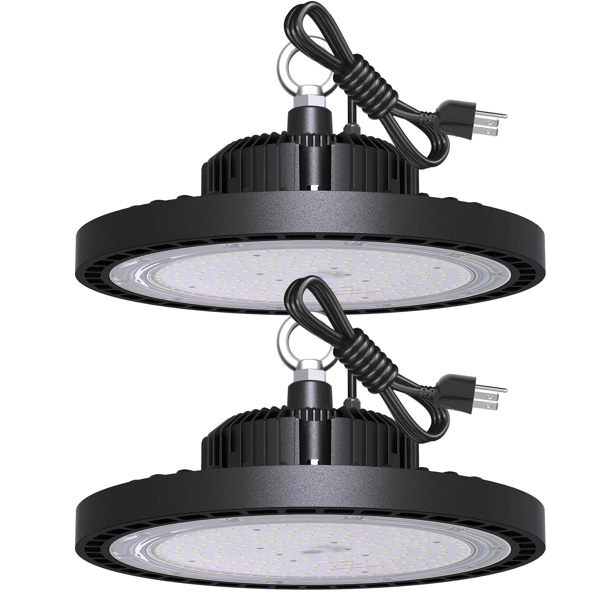 VCMAG 2 Pcs UFO LED High Bay Light, 150W, 21000 LM, 5000K Daylight, IP65 Waterproof, Commercial Warehouse/Workshop/Wet Location Area Lighting Fixture, Non-Dim, 5ft Cable with US Plug