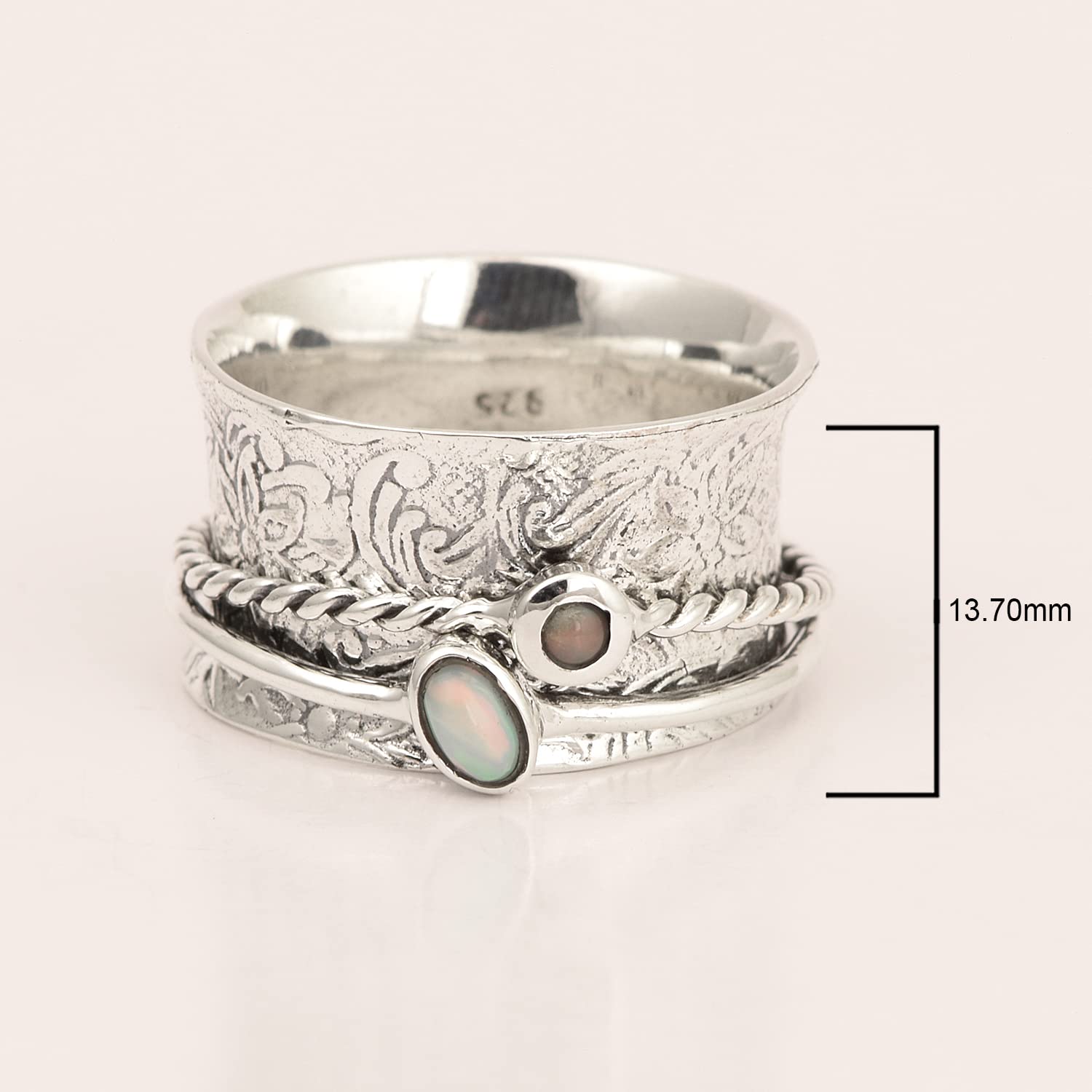 Spinner Ring !! 925 Sterling Silver Opal Gemstone Meditation Ring, Anxiety Ring, Fidget Ring, Anti Stress Ring, Worry Band (9.5)