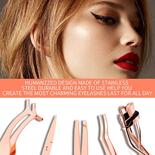 Yiwoo 5 Pieces Eyelash Applicator Tool,False Eyelashes Applicator,Eyelashes Tool,Eyelashes Curlers,Curved Eyelash Curler(Rose Gold)