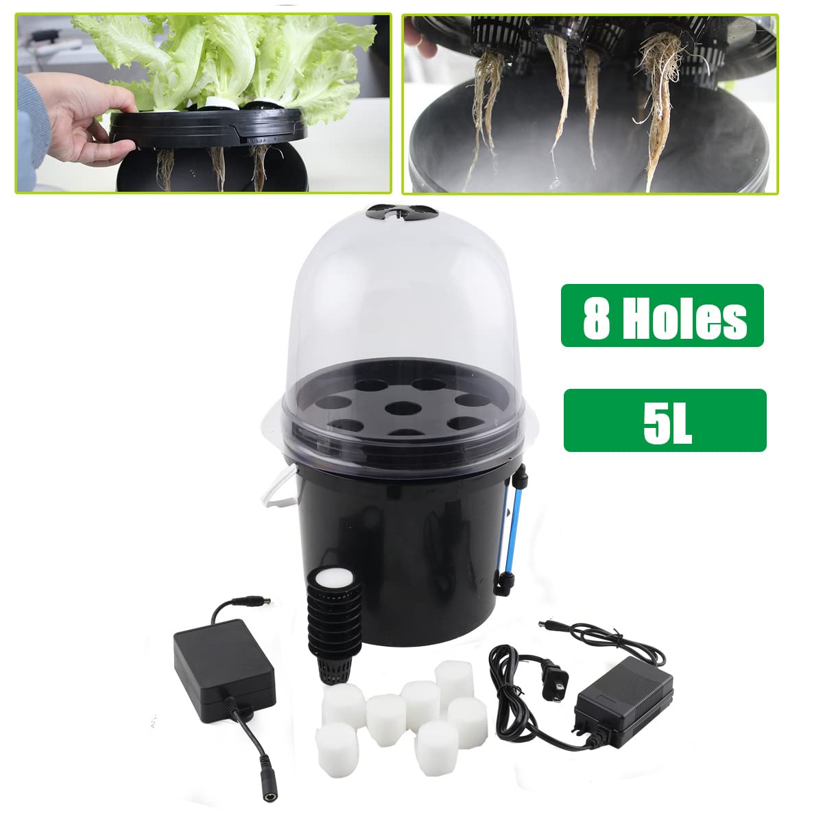 WEBTB Top Feed Drip Hydroponics Systems Recirculating Deep Water Culture Hydroponic Bucket System 8L Hydroponic Growing Kit with 5 Holes Soilless Cultivation Grow Box Garden Cabinet Box