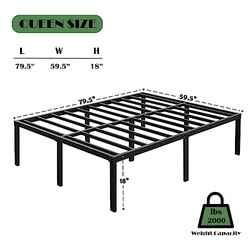 QKOKSY 18 Inch Queen Platform Bed Frame No Box Spring Needed, Heavy Duty Metal Bed Frame Queen Size, Easy Assembly, Noise Free, Black