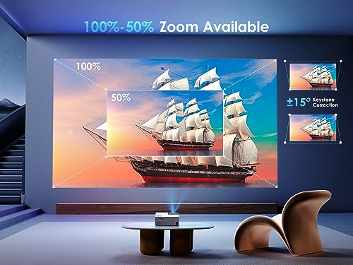 YOWHICK Projector 4K With WiFi and Bluetooth, 20000L Native 1080P Mini Projector For Outdoor Moives, Portable Video Projector For Home Theater, Compatible w/iOS/Android/Win/TV/PS5, White