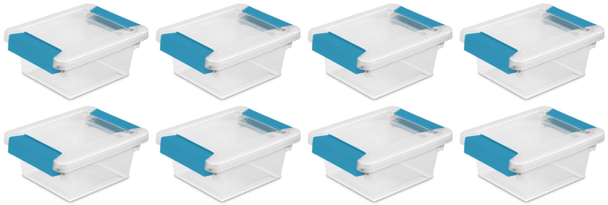 Sterilite Mini Clip Box, Clear with Blue Aquarium Latches, 8-Pack