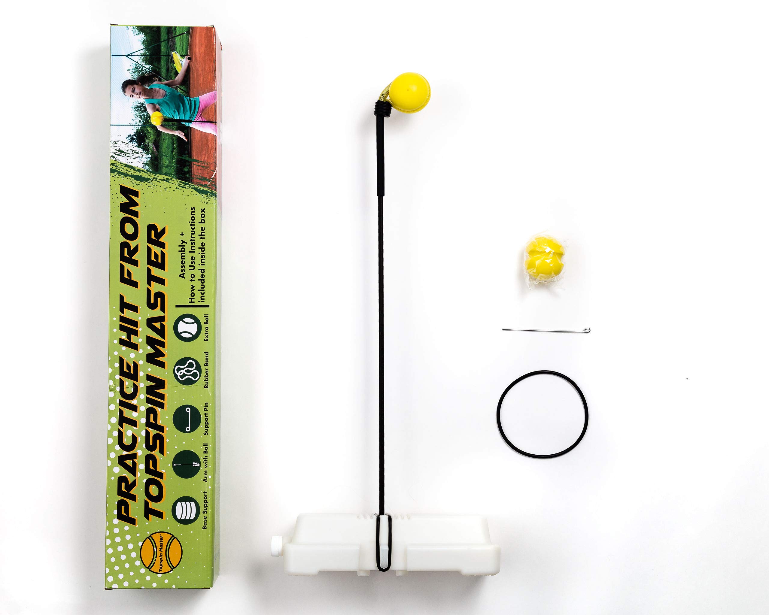 TOPSPIN MASTER Practice Hit Tennis Trainer - Portable Self-Training Aid - Rebounder Tennis Training Equipment for Beginners & Pros - Helps Improve Strokes - Easy to Assemble, Comes with Extra Ball