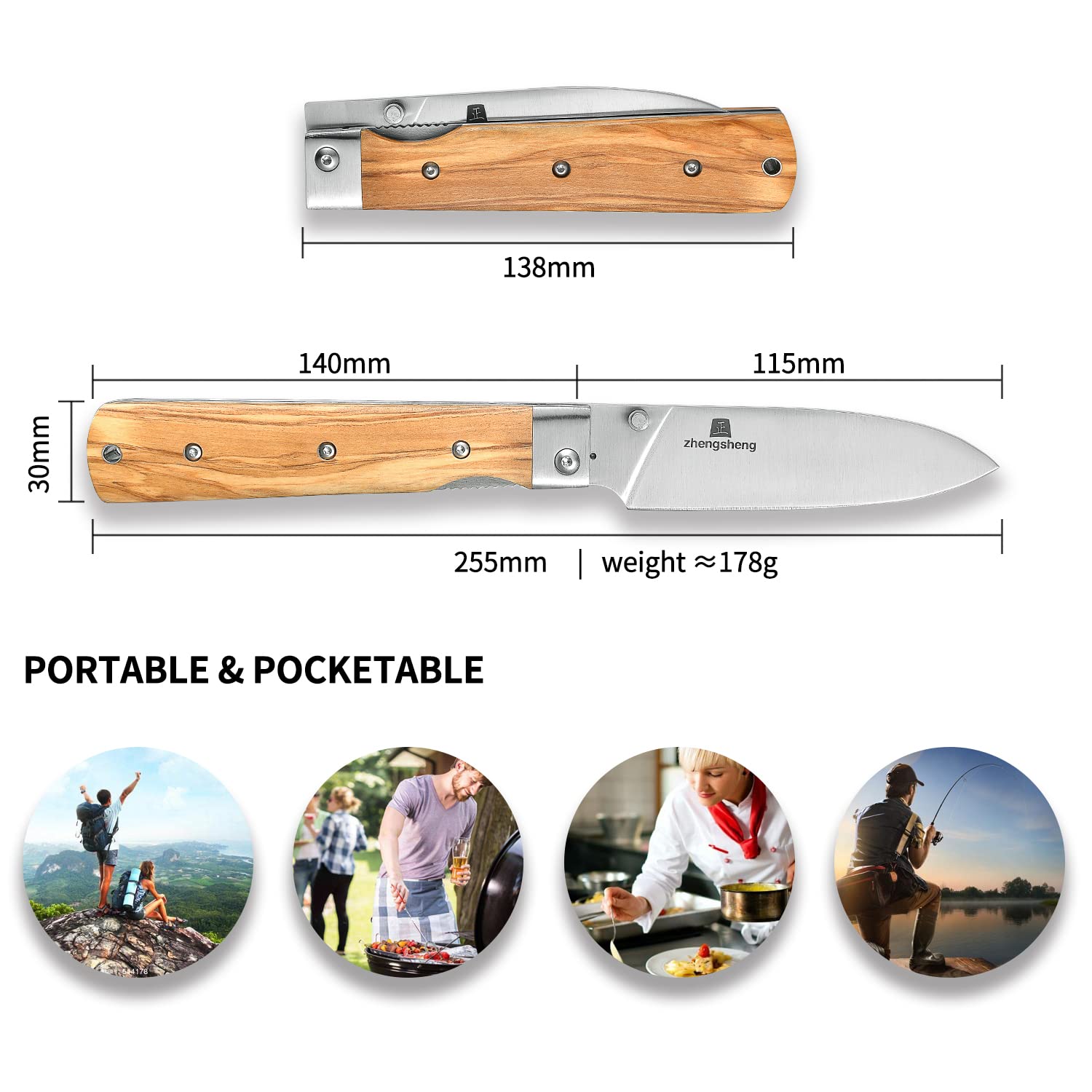 ZhengSheng 4.5" Folding Utility Knife 440A Stainless Steel Blade G10 Handle Pocket Foldable Fruit knife peeling knife for Outdoor Camping Activities