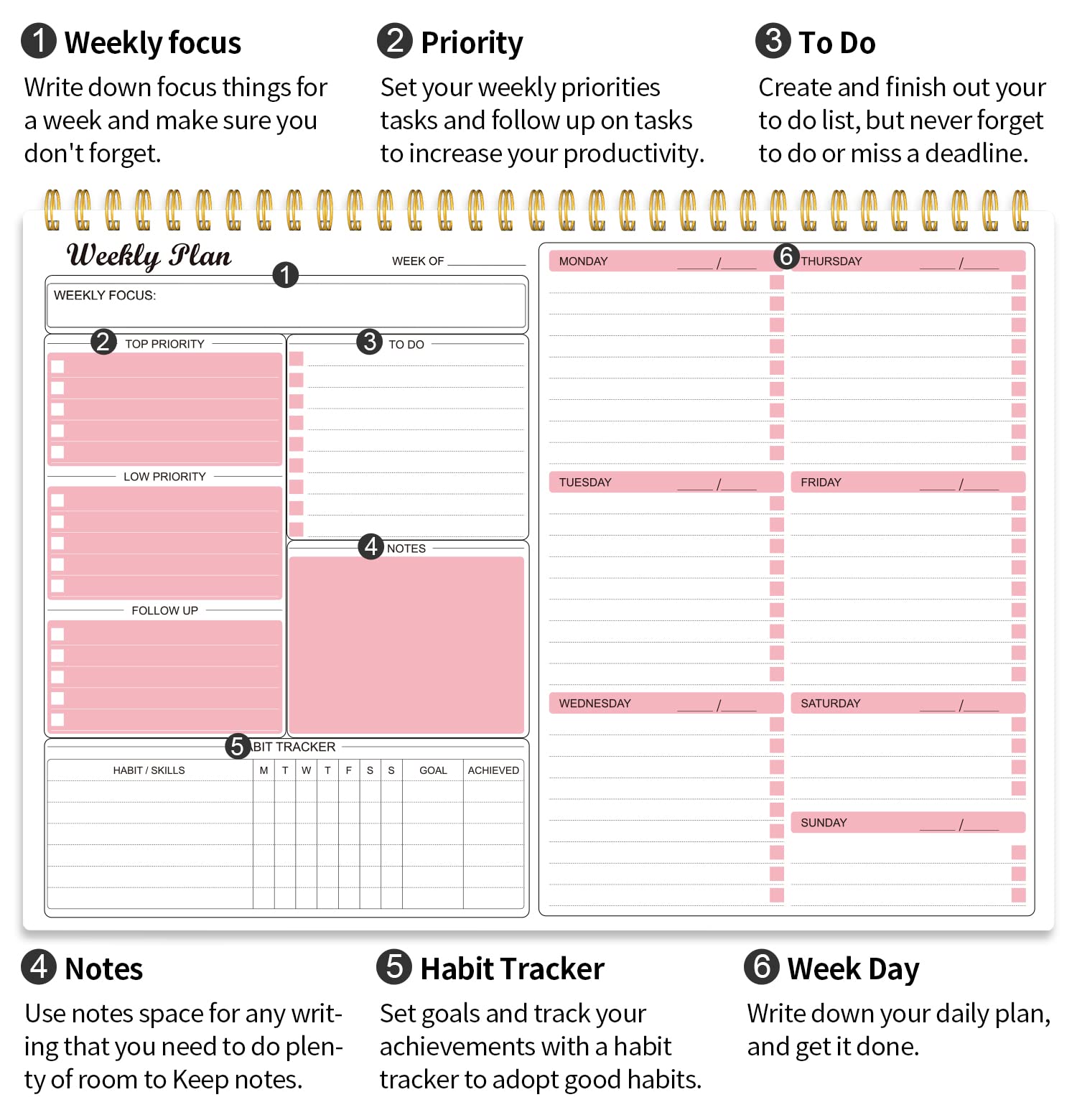 Weekly Planner Notepad Undated Weekly Goals Schedule Planner To Do List Notebook Planning Pad Calendars Organizers Habit Tracker Journal for Man & Women,52 Weeks (8.5x12")