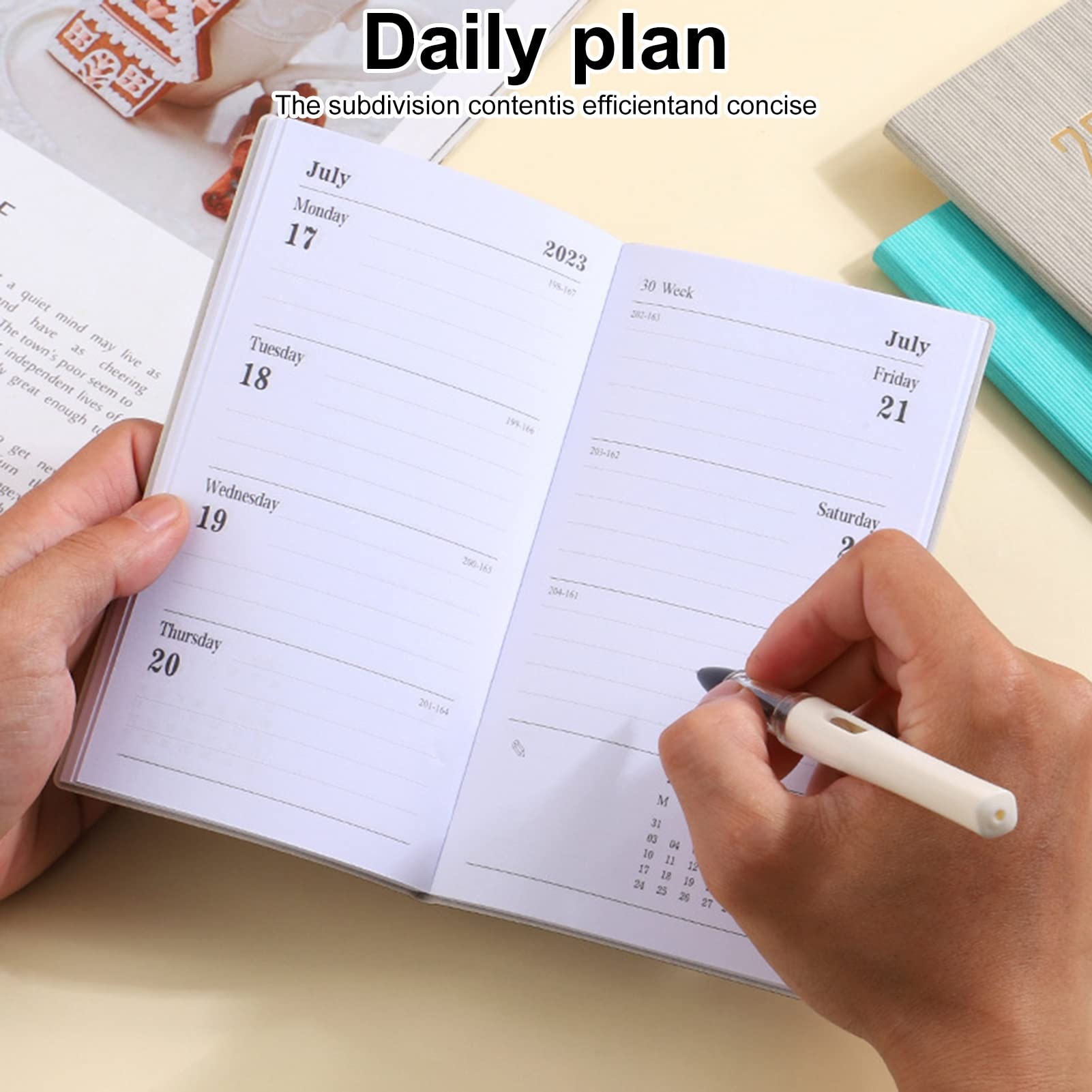 YOZUMD A6 Notebooks Schedule Book. Multifunctional Efficiency Manual Time Management 2023 A6 Mini Agenda Planner Notebook,Classic Ruled Diary Pad Office Supplies Beige