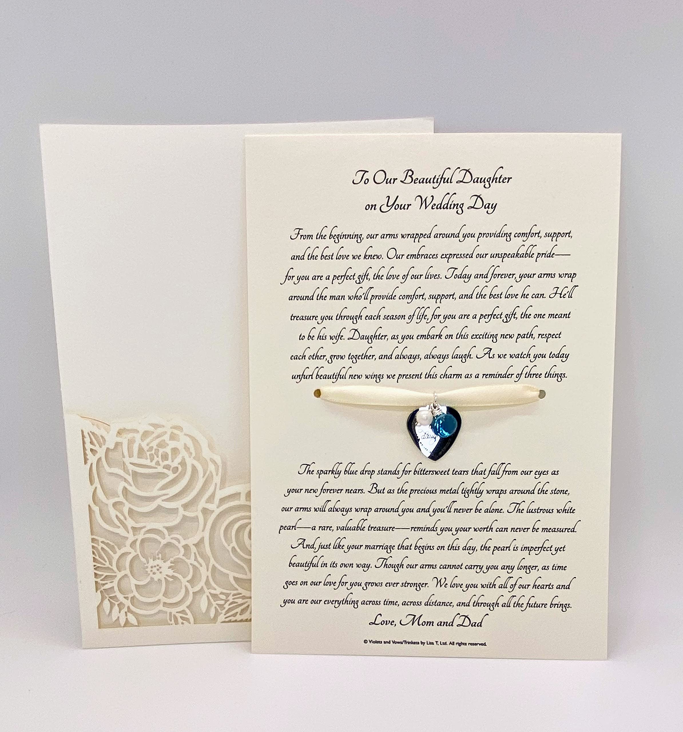 Wedding Gift for Daughter, Something Blue Charm and Poem from Parents Mom and Dad