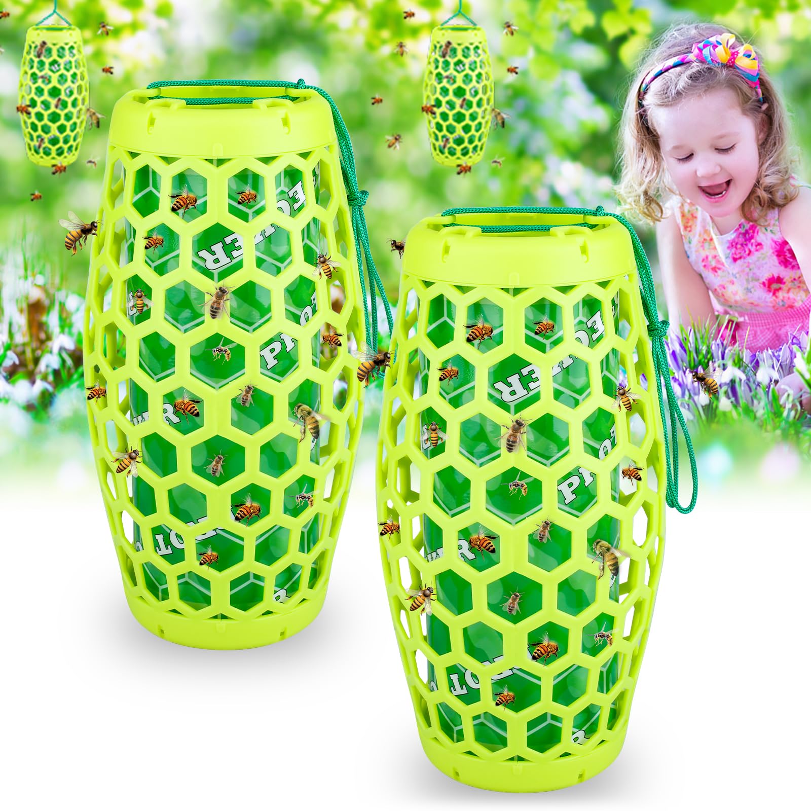Wasp Trap Bee Traps Catcher,Wasp Traps Outdoor Hanging,Wasp Deterrent Killer,Wasp Catcher with 4 Sticky Bug Boards,Non-Toxic and Reusable Hornet Trap Yellow Jacket Trap for Garden,Yard,Farm (2 Pack)